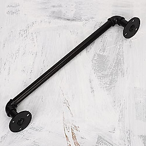 Songtec Industrial Pipe Towel Bar 16-Inch & Toilet Paper Holder, Rustic Look Towel Rack Hat Rack, Farm Style Décor for Bathroom – Black