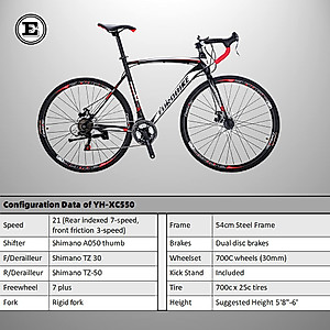 EUROBIKE YH-XC550 Road Bike for Men 54cm Frame Bicycle 700C Wheels Aluminium Rims 21 Speed Dual Disc Brake Commuter Bikes (30mm Rims)