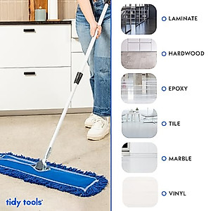 Tidy Tools Commercial Dust Mop & Floor Sweeper, 48 in. Dust Mop for Hardwood Floors, Reusable Dust Mop Head, Extendable Mop Handle, Industrial Dry Mop for Floor Cleaning & Janitorial Supplies, Blue