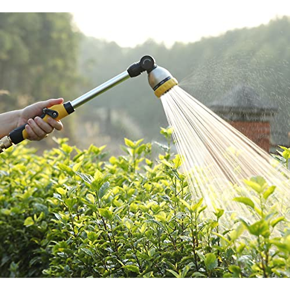 FANHAO 16 Inches Garden Watering Wand, 180° Rotating Head Hose Wand with Thumb Control Shut Off Valve 8 Patterns Heavy Duty Garden Hose Nozzle