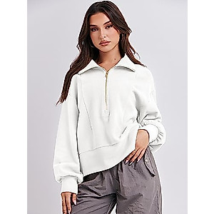 ANRABESS Women Sweatshirt Oversized Half Zip Hoodies Long Sleeve Cropped Fleece Comfy Quarter Zip Pullover Shirt Casual Ribbed Knit Sweater 2023 Fall Outfits Preppy Clothes Fashion Trendy 1050baise-S