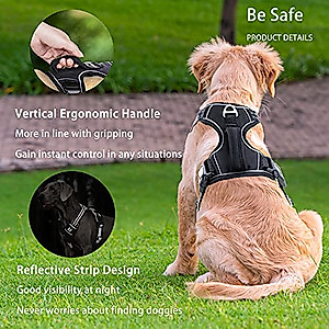 Funfox Medium Dog Harness No Pull, Adjustable Dog Vest for Easy Walking, Breathable Oxford Material, Reflective Strips with Metal Front Clip for Control for Small Puppy Black