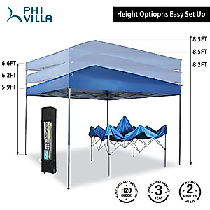 PHI VILLA Outdoor Pop up Canopy 10'x10' Tent Camping Sun Shelter-Series Party Tent, 100 Sq. Ft of Shade (Blue)