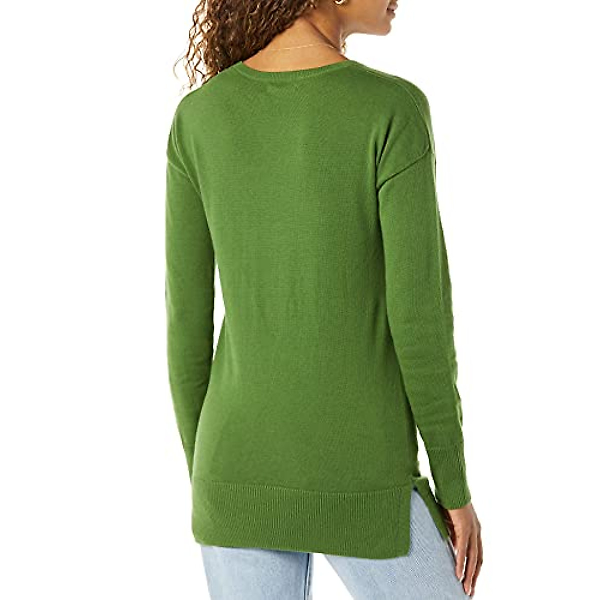 Amazon Essentials Women's Lightweight Long-Sleeve V-Neck Tunic Sweater (Available in Plus Size), Green, Small