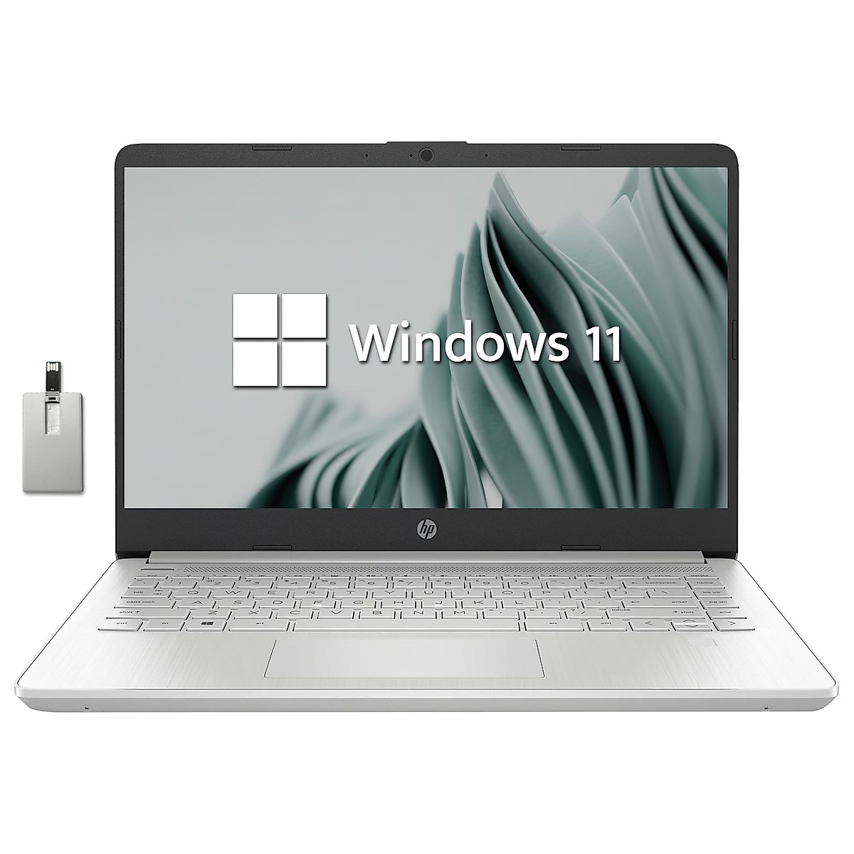 HP 14" FHD BrightView Laptop, Intel Core i3-1125G4, 8GB RAM, 256GB PCIe SSD, Intel UHD Graphics, HD Webcam, Wi-Fi 5, Bluetooth, Sliver, Win 11, 32GB USB Card