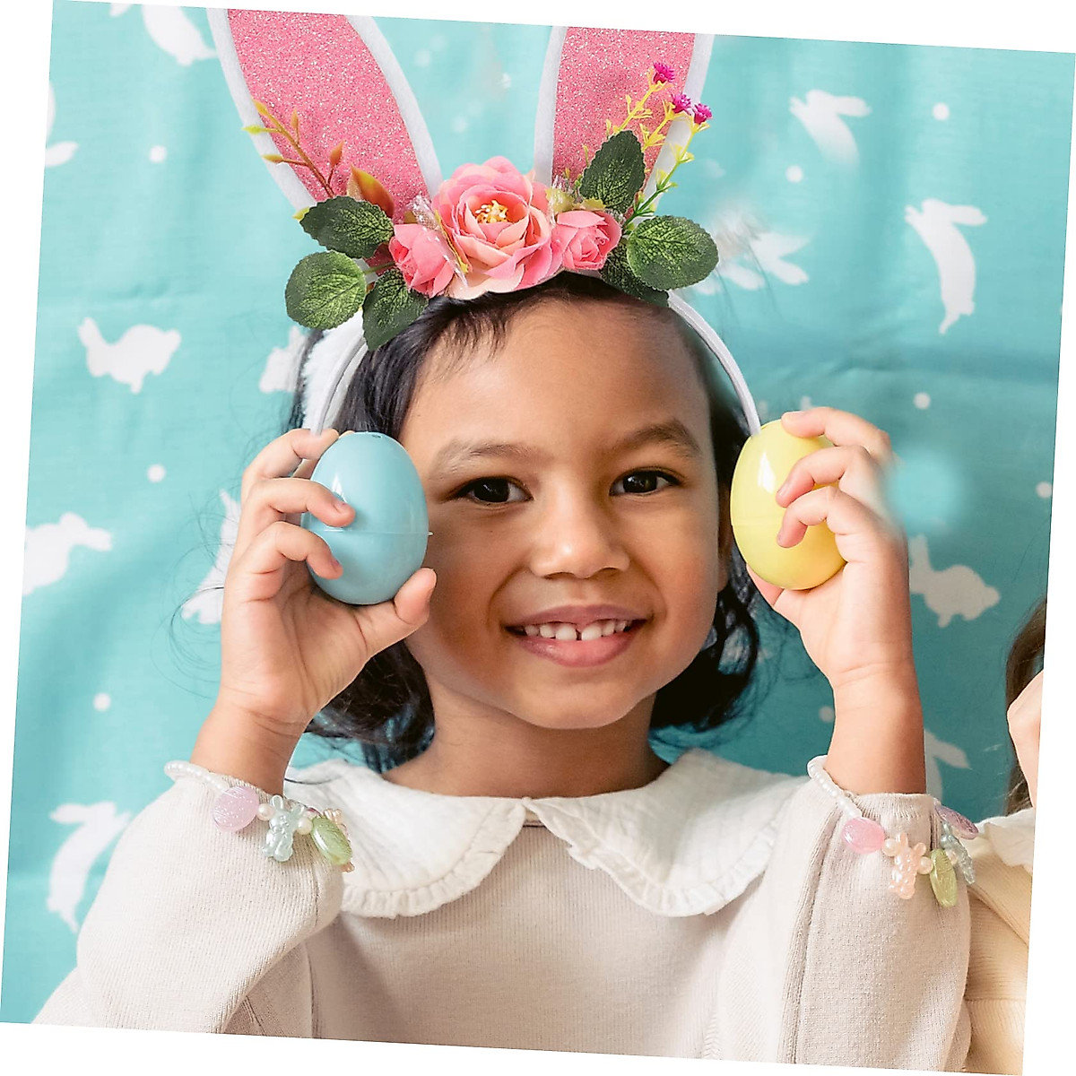 MUSISALY Easter Headband Rabbit Ears Hair Hoop Bunny Ears and Tail Rabbit Ear Hair Band Party Ears Headband Spring Bunny Hairband Flower Garland Hairband Cartoon Artificial Flower Plastic