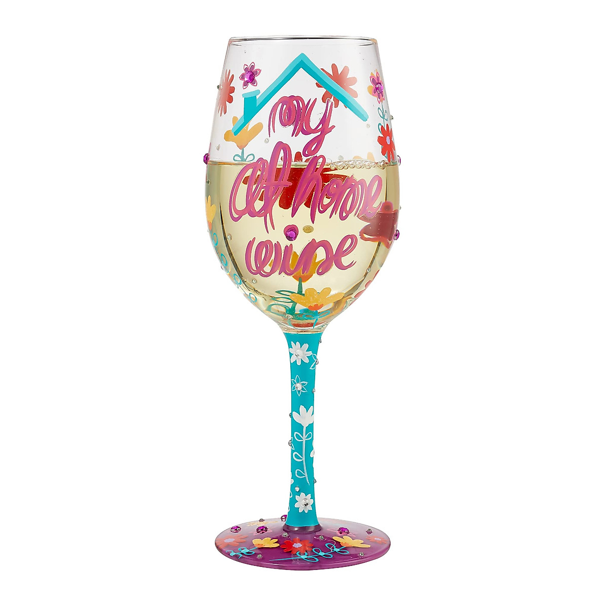 Enesco Designs by Lolita My at Home Hand-Painted Artisan Wine Glass, 15 Ounce, Multicolor