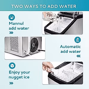 EUHOMY Nugget Ice Maker Countertop, 30lbs/Day, 2 Way Water Refill, Self-Cleaning Pebble Machine with 3Qt Reservoir, Ideal for Home, Office, Bar, and Party. (Silver)