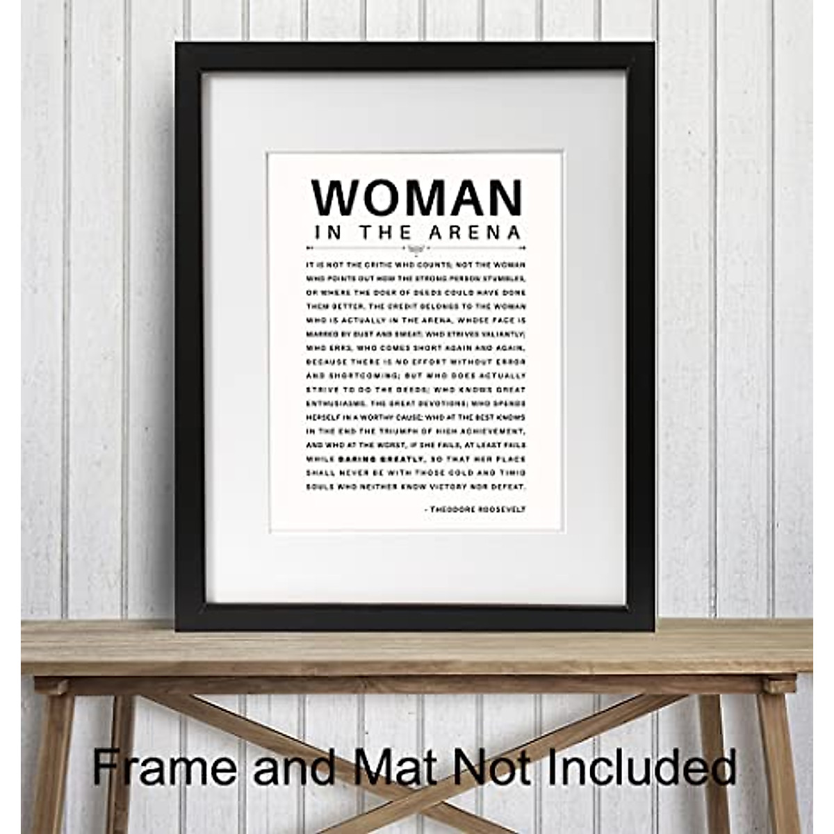 Daring Greatly Man/Woman In the Arena Quote Poster - 8x10 Famous Teddy Roosevelt Speech - 8x10 Motivational Inspirational Wall Art Decor - Uplifting Gifts for Women, Feminist, Entrepreneur