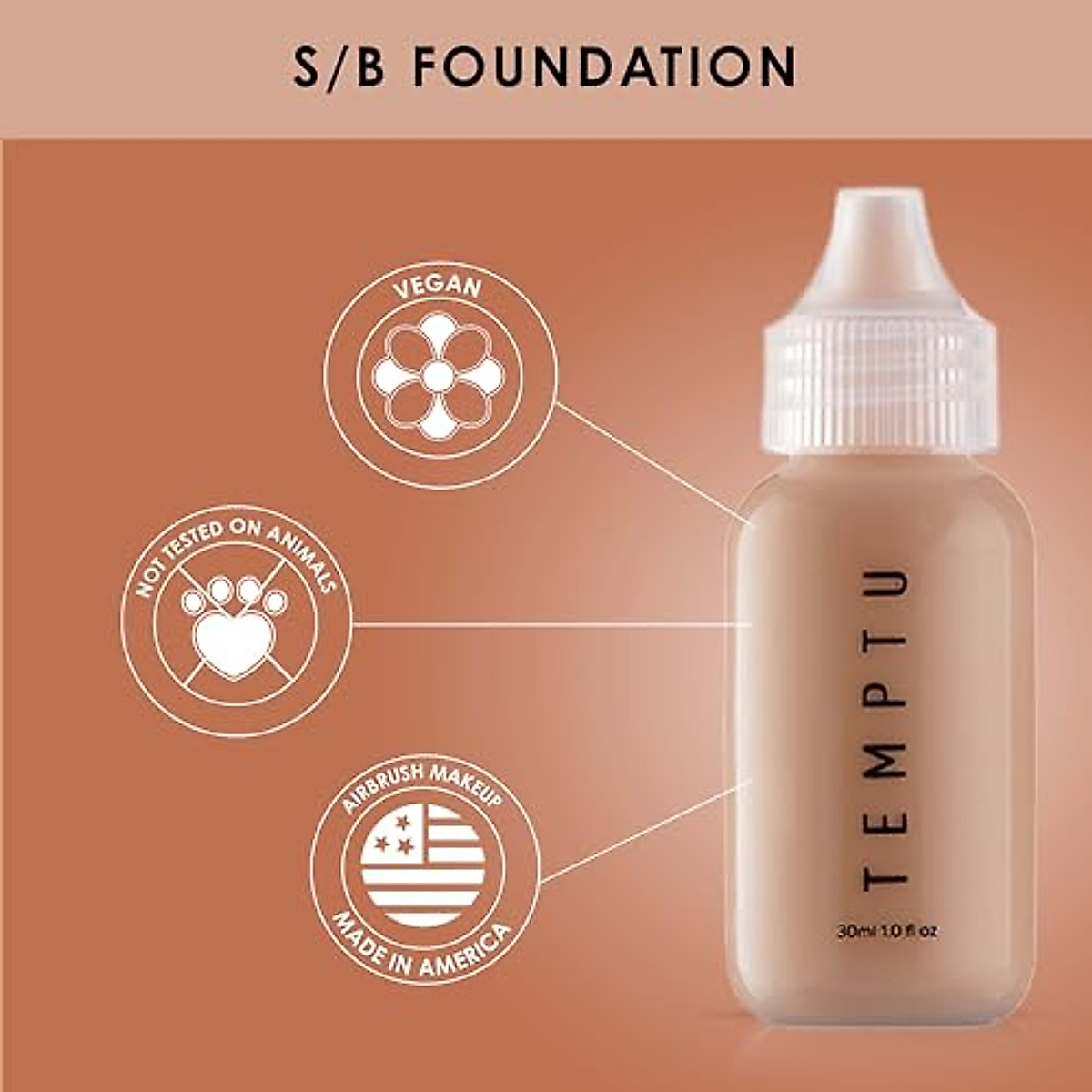 TEMPTU S/B Silicone-Based Airbrush Foundation: Professional Long-Wear Liquid Makeup, Sheer To Full Coverage For A Hydrated, Healthy-Looking Glow & Luminous, Dewy Finish On All Skin Types, 004 Sand, 1 Fl Oz