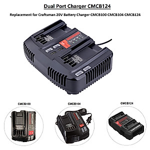 CMCB124 Dual Port V20 Battery Fast Charger Replacement for Craftsman 20V MAX V20 Battery Lithium CMCB202 CMCB201 CMCB209 CMCB205 CMCB100 CMCB102 CMCB101