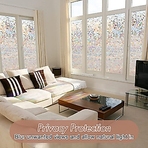 Haton Window Privacy Film Rainbow Static Cling Stained Glass Film Window Covering Sticker Non-Adhesive Removable Reflective Window Vinyl, Anti-UV Sun Blocker Heat Control for Home, 17.5 x 78.7 inches