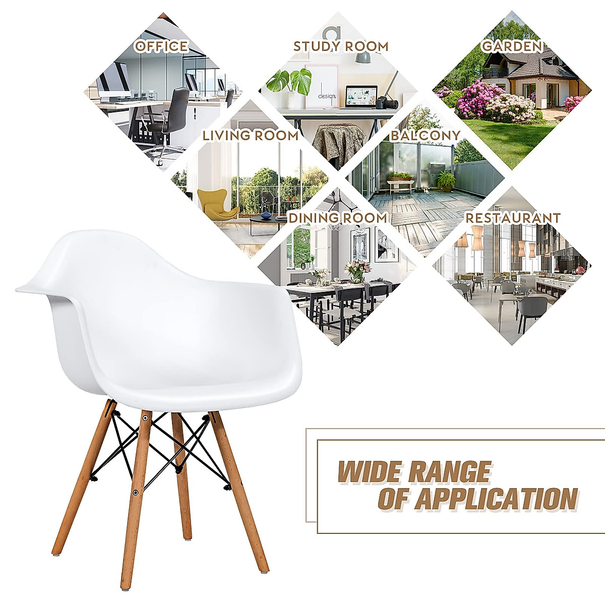 Safstar Mid Century Modern Dinning Chair Set of 2, 2 Pieces DSW Side Chair w/Beech Wood Legs & Curved Seat Supports, Accent Plastic Shell Chair Set for Kitchen, Dining, Bedroom, Living Room (2, White)