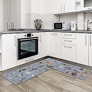 Alishomtll 2 PCS Kitchen Rugs and Mats,Cushioned Anti-Fatigue Kitchen Rugs, Waterproof Non-Slip Kitchen Mats, Washable Coffee Time Kitchen Mats for Floor Kitchen Laundry Office (17.3"x30"+17.3"x47")