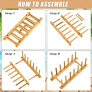 Yinkin 8 Pcs Bamboo Wooden Dish Rack Bowl Cup Cutting Board Drying Rack Plate Organizer Classroom Book Organize Pot Lid Holder Stand for Kitchen Cabinet Storage Organizer