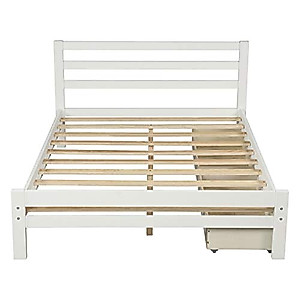 Harper & Bright Designs Full Bed Frame with Drawers, Kids Platform Full Bed with Storage, Solid Wood, No Box Spring Needed (White,Full)