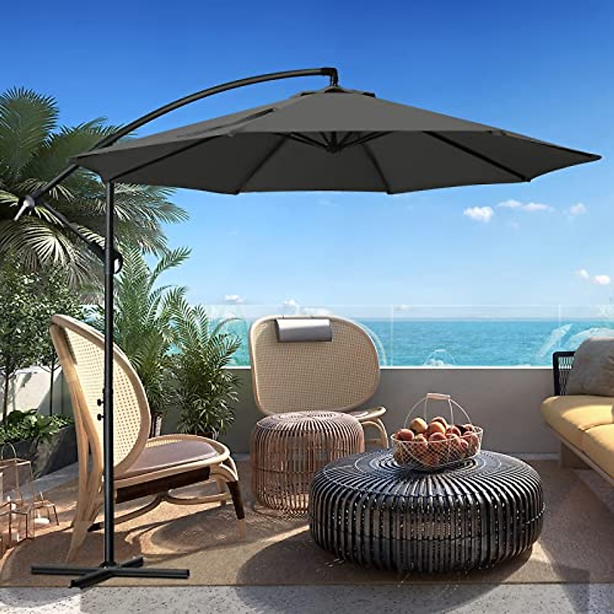 Sunnyglade 10Ft Outdoor Adjustable Offset Cantilever Hanging Patio Umbrella