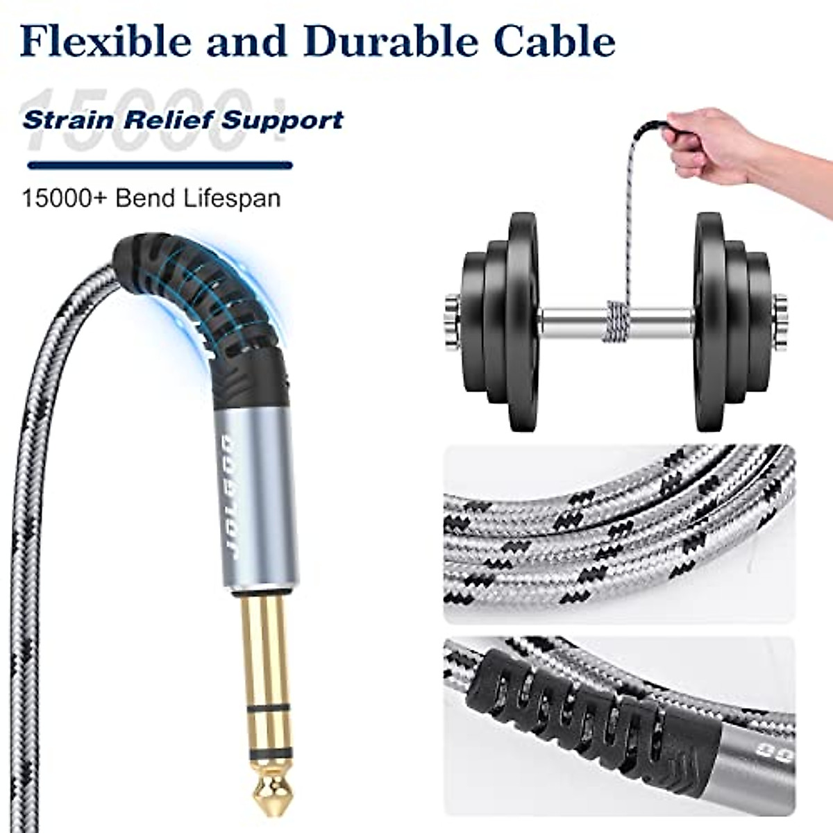 JOLGOO 1/4 TRS Audio Cable, 1/4" 6.35mm TRS to 1/4" 6.35mm TRS Balanced Interconnect Cable, 3.3 Feet