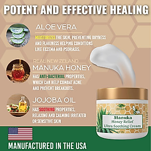 Manuka Honey Cream - Eczema Honey Cream - Moisturizer Lotion Treatment for Eczema & Psoriasis - Ultra Soothing Relief - Face & Body Care, Itchy Dry Skin Rash Healing Ointment for Adults & Kids 4oz