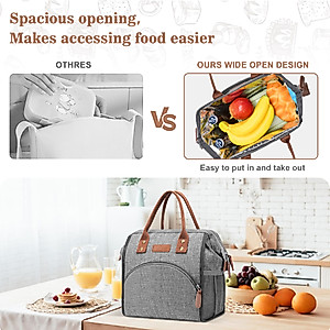 LOKASS Lunch Bag Women Insulated Lunch Box Wide-Open Lunch Tote Bag Large Drinks Holder Durable Nylon Thermal Snacks Organizer for Men Adults College Work Picnic Hiking Beach Fishing,Grey