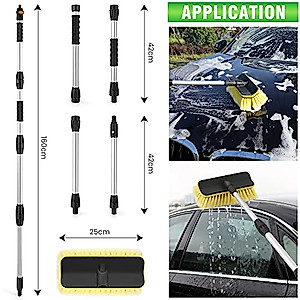 JINHILL Car Wash Brush with Long Handle - 17-67 Inch Telescopic Flow Through Car Washing Brush with On/Off Switch, 10" Soft Bristle Head for RV, Trucks, Deck, Panel, No Scratch Dip Car Cleaning Brush