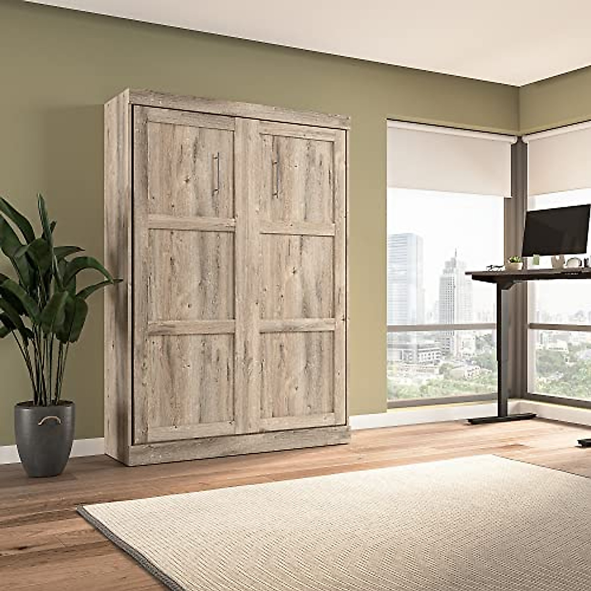 BESTAR Pur Murphy, Space-Saving Wall Bed for Multipurpose Guest Room or Home Office, Full, Rustic Brown