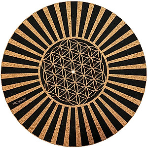 TazStudio Premium slipmat - Cork Turntable Mat for Better Sound Support on Vinyl LP Record Player - Cork mat Original Art Design - Psychedelic Geometric The Flower of Life (4mm Thick)-m6
