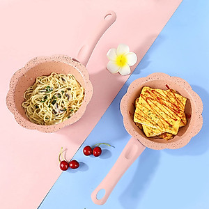 Alvinlite Non-Stick Sauce Pan, Mini Pink Frying Pot Baby Milk Pan Multifunction Cookware Set with Transparent Lid for Kitchen