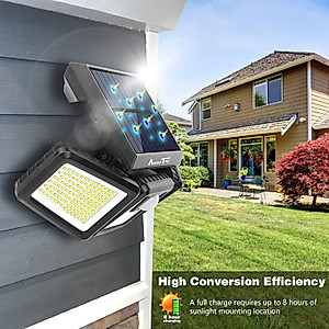 AmeriTop Solar Lights Outdoor, 300 LED 2200mah 7000K Cordless LED Motion Sensor Flood Light, 3 Heads with 3 Mode, IP65 Waterproof, Remote Security LED Flood Light(Daylight) 2 Pack
