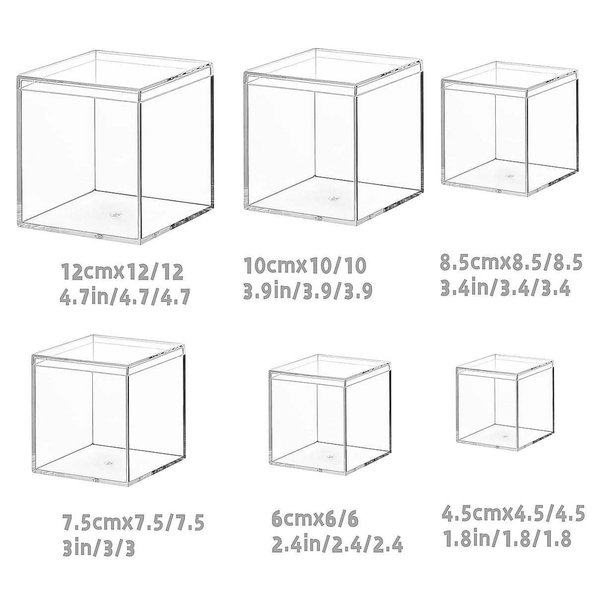 4.7/4/3.3/3/2.5/1.8 Inch Clear Plastic Box with Lid, Jewelry Storage Box, Square Cube Decorative Storage Box Containers Display Box for Candy Pill Tiny Jewelry Toys Gifts Artwork Display