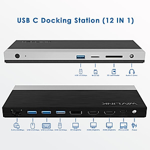 WAVLINK USB C Docking Station 4K Triple Display (2 HDMI + 1 Displayport) with 100W PC Charging, Gigabit Ethernet, 4 USB 3.0, SD/TF Card Slot, Audio, for Dell HP MacBook Lenovo and Other USB C Laptops