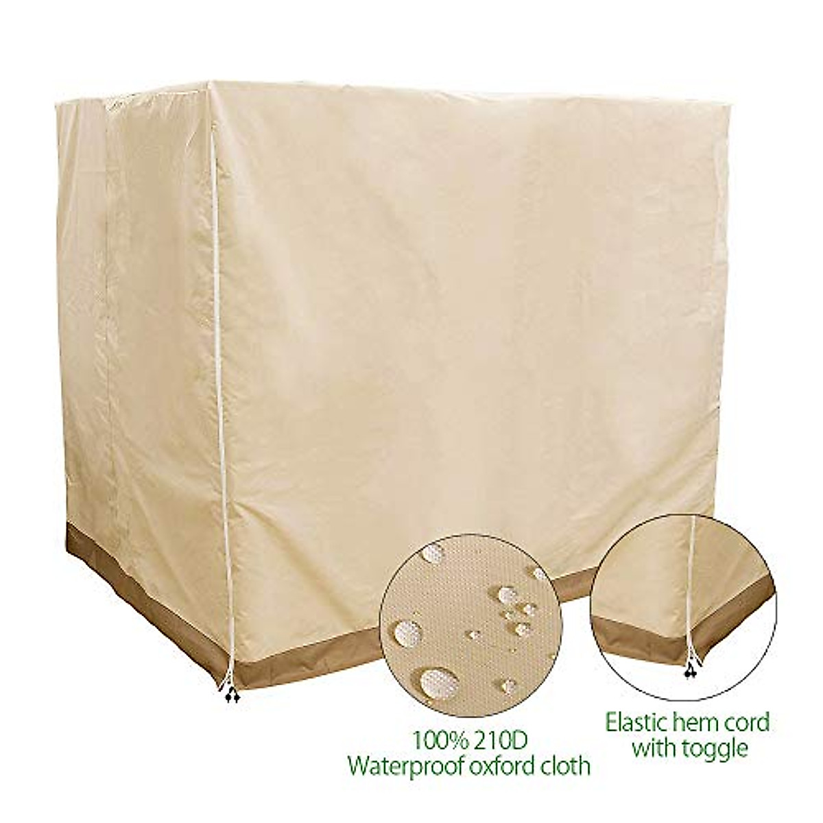 BullStar Patio Swing Chair Cover 3 Triple Seater Outdoor Hammock Cover Waterproof Windproof Furniture Protector 87 Inch LX67 Inch HX50 Inch W,Beige