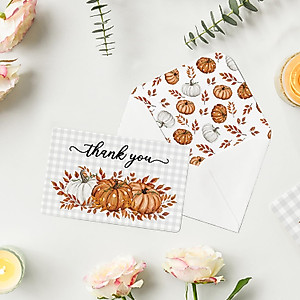 Artoid Mode 24 Pack Pumpkin Leaves Thank You Cards Fall Greeting Cards Gift With Envelope Sticker Blank Note Cards for Birthday Wedding Baby Shower Bridal Shower, 4 x 6 Inch