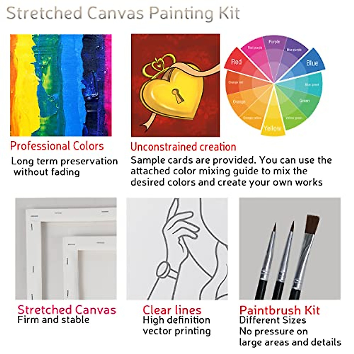 2 Pack Paint and Sip Canvas Painting Kit Pre Drawn Canvas for Painting for adults Stretched Canvas Couples Games Date Night Lock Key Paint Party Supplies Favor (8x10)