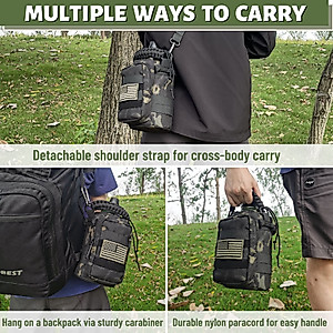 DEFUNX 64 Oz Water Bottle with Sleeve - Military Green Half Gallon Insulated Water Jug with Handle - Stainless Steel Sports Bottle for Gym Workout Hiking Camo Black Pouch