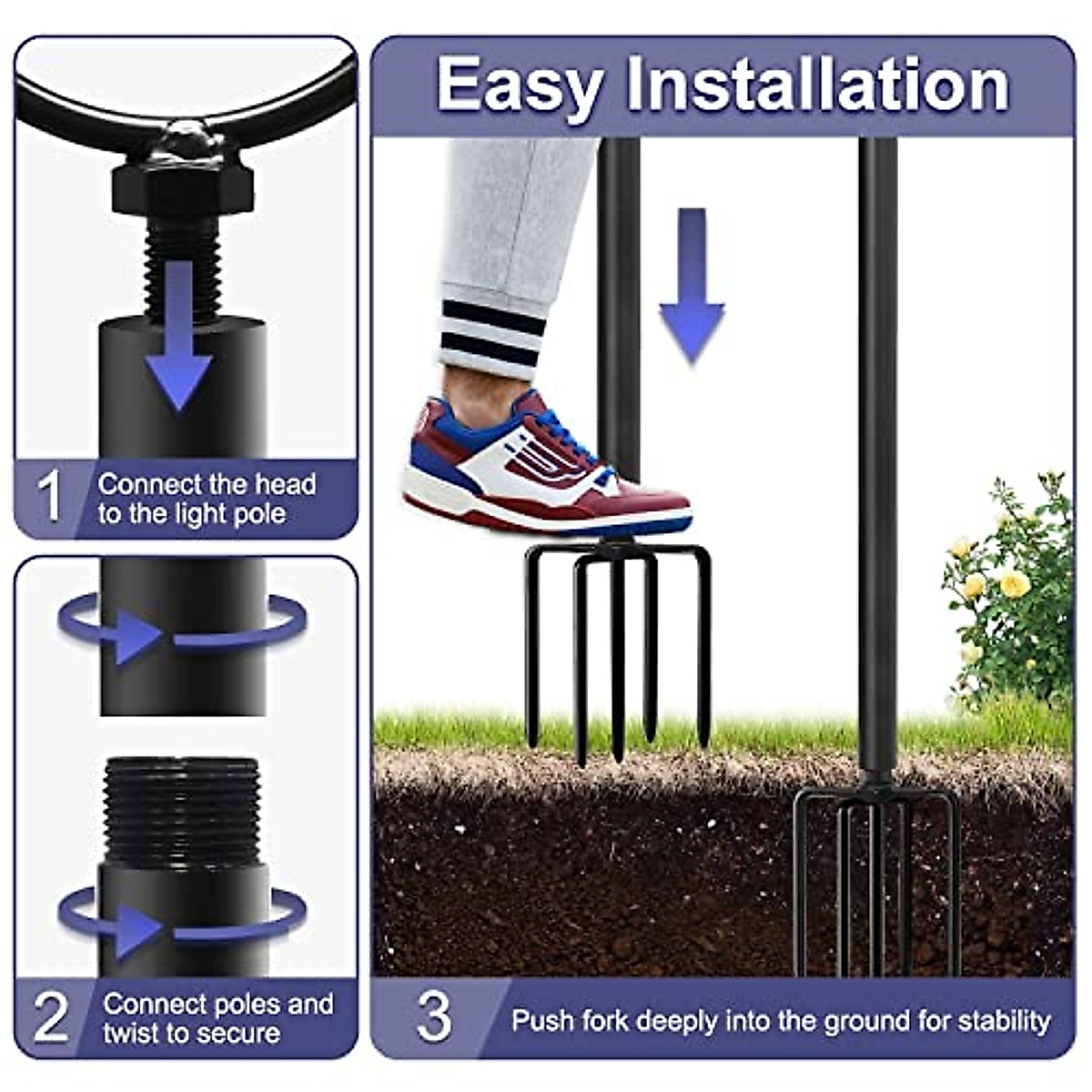 Eillion 3-in-1 String Light Poles for Hanging Outdoor String Lights, Patio Metal Light Pole for Outside Garden, Backyard, Parties Bistro (2PCS)