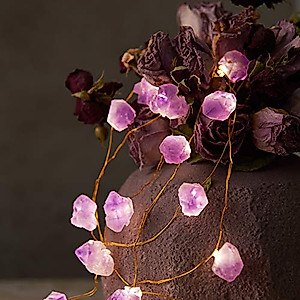 Nature Amethyst Crystal String Lights for Bedroom 6.5FT 20LEDs USB/Battery Operated Grape Crystal Light Pure Purple Fairy Lights Plug in for Natural Life Cute String Lights for Office