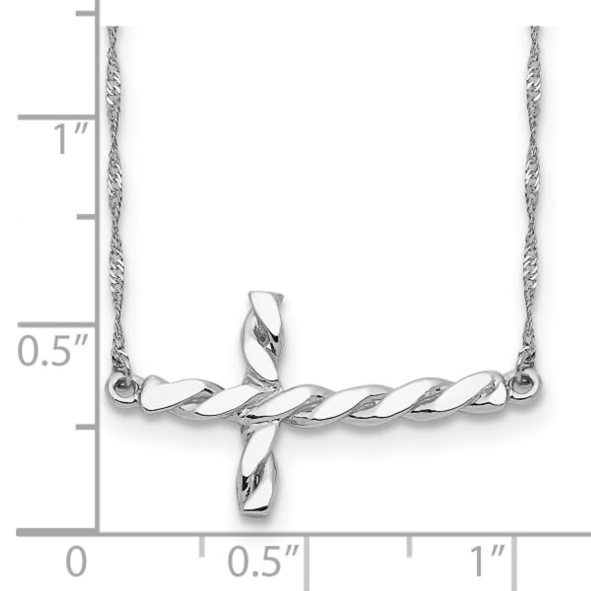 IceCarats 14K White Gold Twisted Sideways Holy Cross Necklace 17 inch Chain