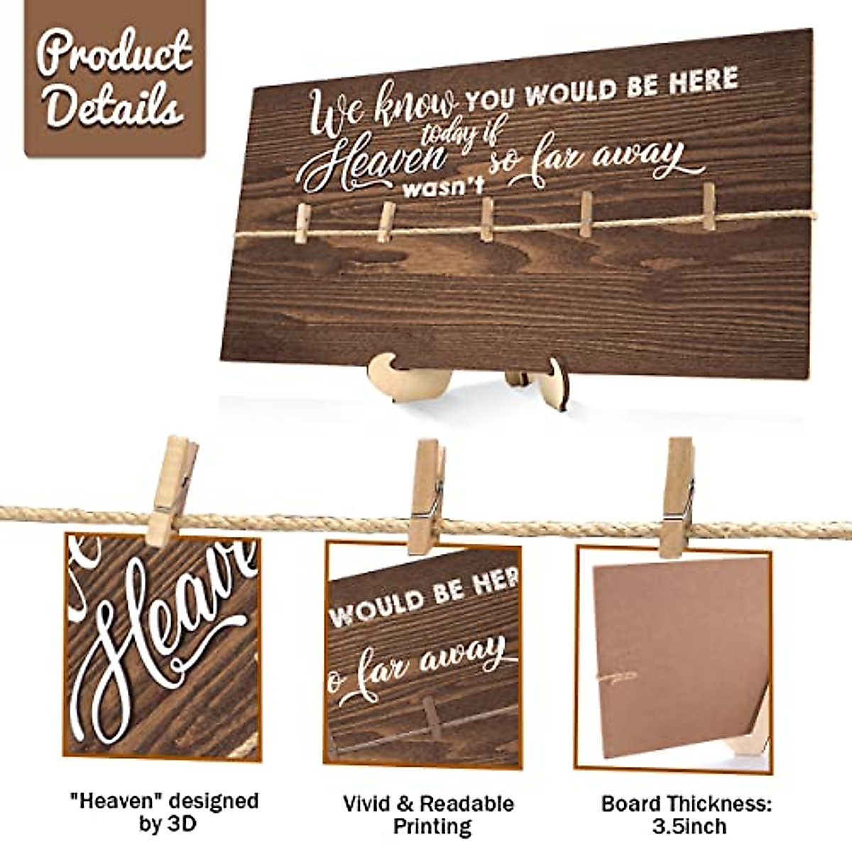 BINCUE 3D Wedding Memory Table Sign 20x10 Inch with 5 Clips,Wedding Decor to Honor Souls,Wooden Picture Frames