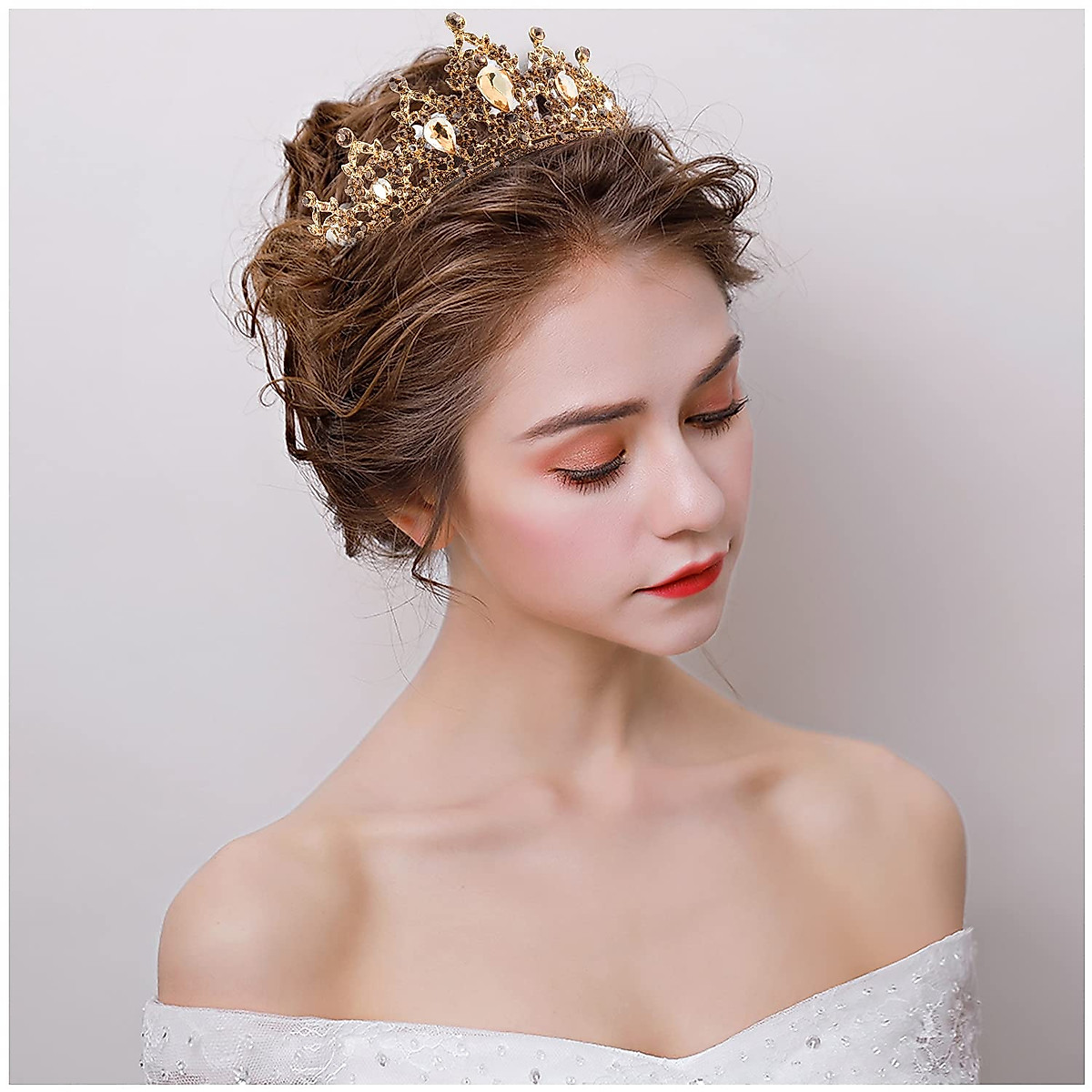 SuPoo Gold Crown Queen Crowns for Women Birthday Tiara Champagne Tiara for Women Rhinestone Headband Hair Accessories Gifts Princess Decoration for Wedding Party Prom Halloween Costume