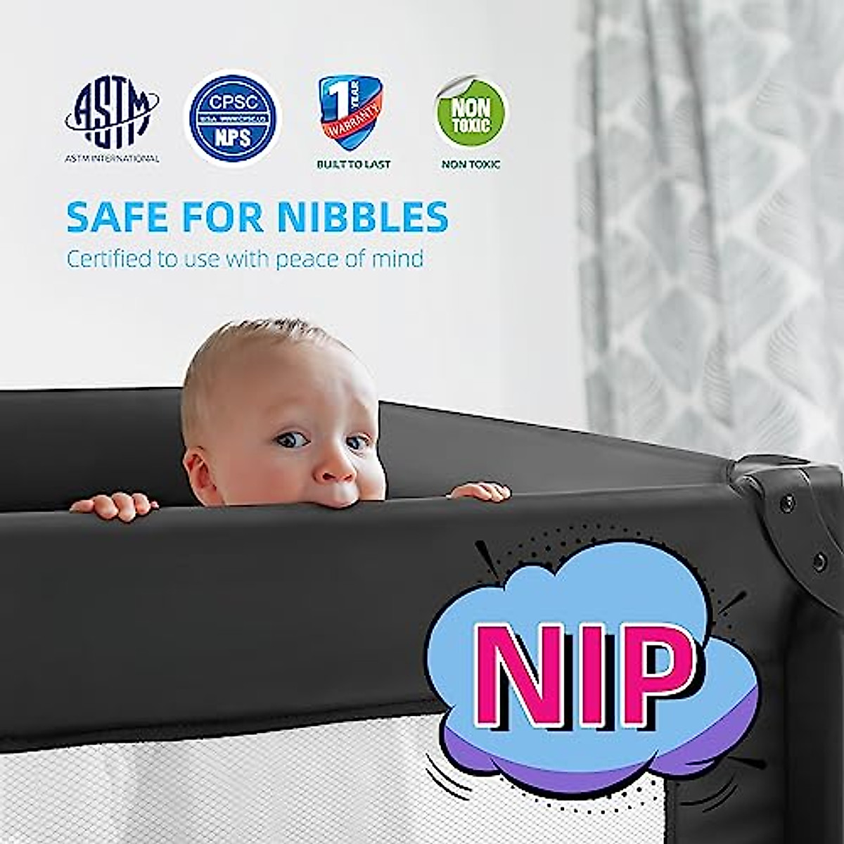 Portable Baby Playpen, Xhakchik Foldable Toddler Playard, One-Press Open Black Crib with Soft Mat and Mesh Sides for Safety and Comfort - Lightweight Travel Crib Playpen for Babies and Toddlers