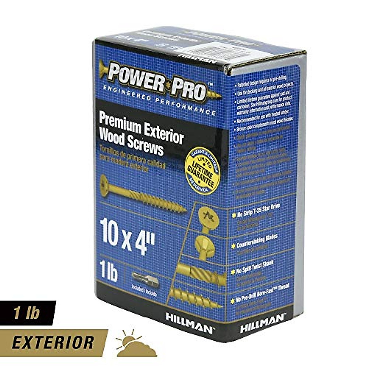 Power Pro 48604 Wood Screws, #10 x 4", Premium Outdoor Deck Screws, Rust Resistant, Epoxy Coated Bronze, 1lb Box, 52 pcs