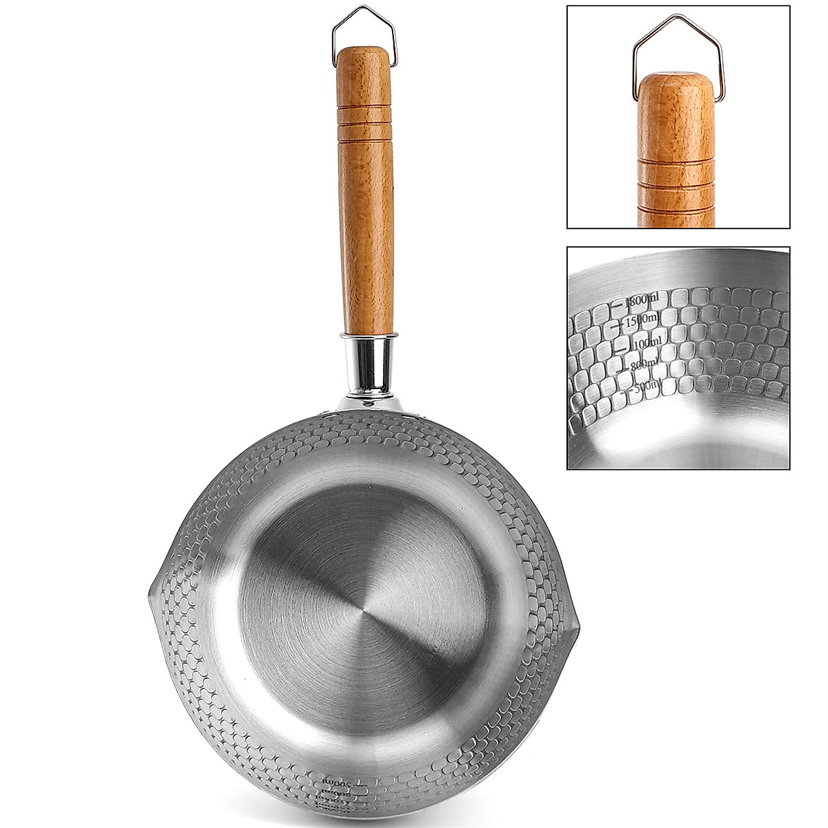 DEAYOU Stainless Steel Saucepan with Glass Lid, 2 Quart Yukihira Sauce Pan with Wood Handle, Traditional Japanese Snow Pan Pot with Two Side Spouts for Cooking, Noodles, Soups, Hot Milk, 8"