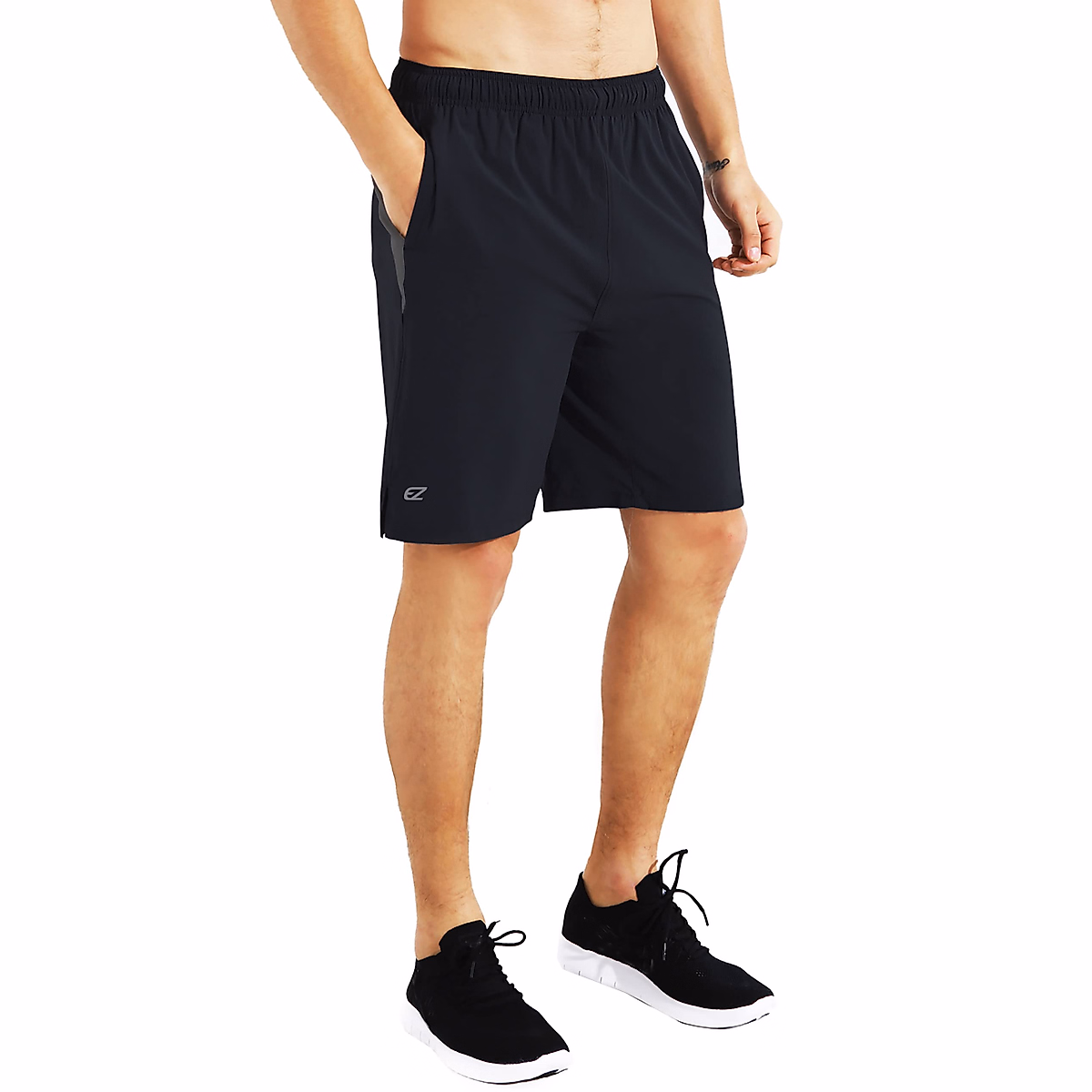 EZRUN Mens 9 Inch Lightweight Running Workout Shorts with Liner Loose-Fit Gym Shorts for Men with Zipper Pockets(Black,L)