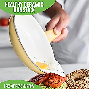 GreenLife Soft Grip Healthy Ceramic Nonstick, 7" and 10" Frying Pan Skillet Set, PFAS-Free, Dishwasher Safe, Yellow