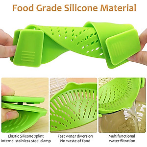 YEVIOR Clip on Strainer for Pots Pan Pasta Strainer, Silicone Food Strainer Hands-Free Pan Strainer, Clip-on Kitchen Food Strainer for Spaghetti, Pasta, Ground Beef Fits All Bowls and Pots (Green)