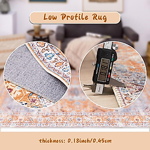 DECOMALL Kalina Washable Area Rugs 8x10ft, Bohemian Vintage Foldable Large Carpet for Living Room Bedroom, Orange