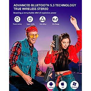 Tronsmart T7 Lite 24W Portable Bluetooth Speaker, Enhanced Bass, Rainbow Light Show, 24H Playtime, IPX7 Waterproof, Wireless Stereo Pairing, Bluetooth 5.3, for Home Outdoor Travel (Black)