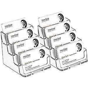 MaxGear Clear Business Card Holder 4 Pocket Business Card Display, Acrylic Business Card Stand for Desk or Counter with 4 Tier, 320 Card Capacity, 2 Pack