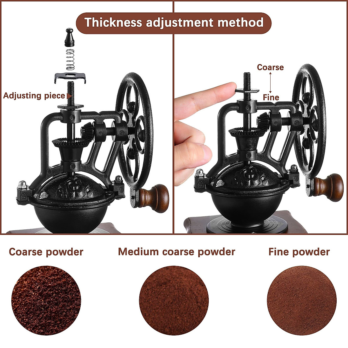 Manual Coffee Grinde, Vintage Style Wooden Hand Coffee Grinder/Antique Cast Ceramic Roller Classic French Press Coffee Mill/Hand Crank Coffee Grinders With Brush&Spoon